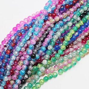 Pamir Tong 720PCS 8mm Crackle Glass Round Beads Bulk, Imitative Jade Beads, Lampwork Beads for Jewelry Making Earring, Necklaces, and DIY Crafts (8mm Crackle Mixed)