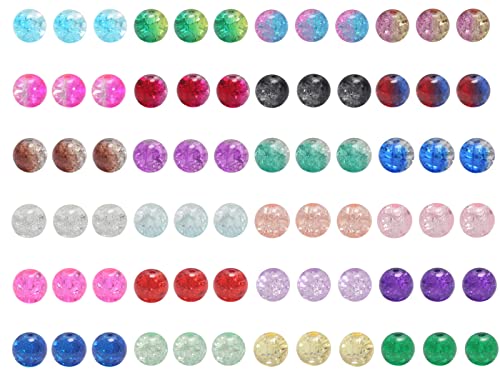 Pamir Tong 720PCS 8mm Crackle Glass Round Beads Bulk, Imitative Jade Beads, Lampwork Beads for Jewelry Making Earring, Necklaces, and DIY Crafts (8mm Crackle Mixed)