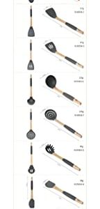 RANIT 10 pieces of silicone kitchenware Set,Wooden handle Non-stick pot cooking tool set,Kitchen Utensils Household Cooking Spoon Shovel Kitchenware Set (Gray)