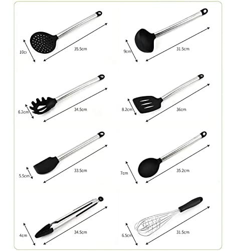 RANIT High Temperature Silicone Kitchenware 8-piece set, Stainless Steel Handle Silicone Spatula, Food Clip, Egg Whisk, Scraper Set (Gray)