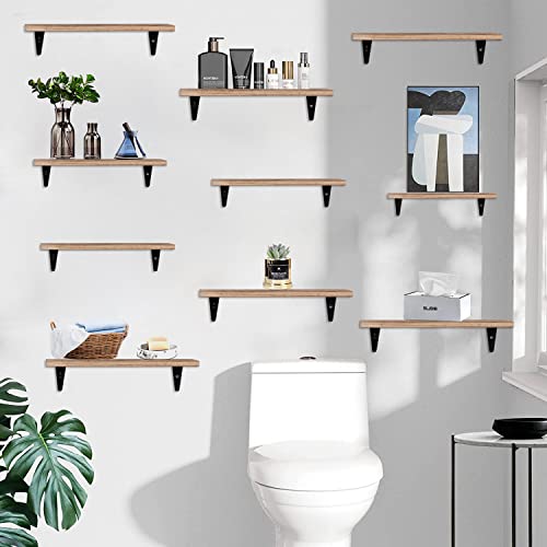 Floating Shelves Wall Mounted Set of 10,Rustic Wood Wall Shelves for Kitchen Decor, Hanging Shelving for Bathroom,Bedroom,Living Room,Laundry Room,Shelf for Plants, Books Office Display Shelves