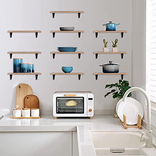 Floating Shelves Wall Mounted Set of 10,Rustic Wood Wall Shelves for Kitchen Decor, Hanging Shelving for Bathroom,Bedroom,Living Room,Laundry Room,Shelf for Plants, Books Office Display Shelves