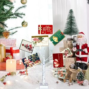 DEWBIN Money Tree Gift Holder, 24" 2FT Lighted Birch Trees Stands with LEDs, Battery Powered Timer with 12 Clear Clips, Display Card Photo Lottery for Christmas, Birthday, Wedding, Graduation (White)