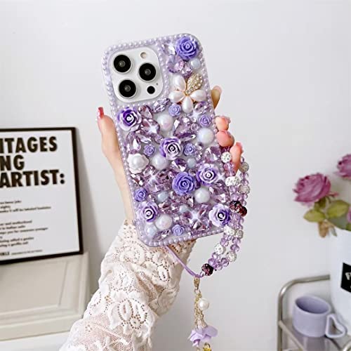 Threesee for Galaxy Note 10 Plus Bling Floral Case,Luxury Crystal Rhinestone Flowers Glitter Diamond Pearl Women Girls Kids Case Cover with Lanyard for Samsung Galaxy Note 10 Plus