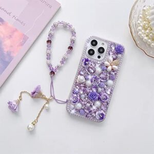 Threesee for Galaxy Note 10 Plus Bling Floral Case,Luxury Crystal Rhinestone Flowers Glitter Diamond Pearl Women Girls Kids Case Cover with Lanyard for Samsung Galaxy Note 10 Plus