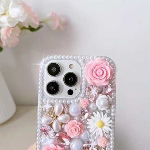 Threesee for Galaxy Note 10 Plus Bling Case,Luxury Crystal Rhinestone Flowers Glitter Diamond Pearl Women Girls Kids Case Cover with Lanyard for Samsung Galaxy Note 10 Plus