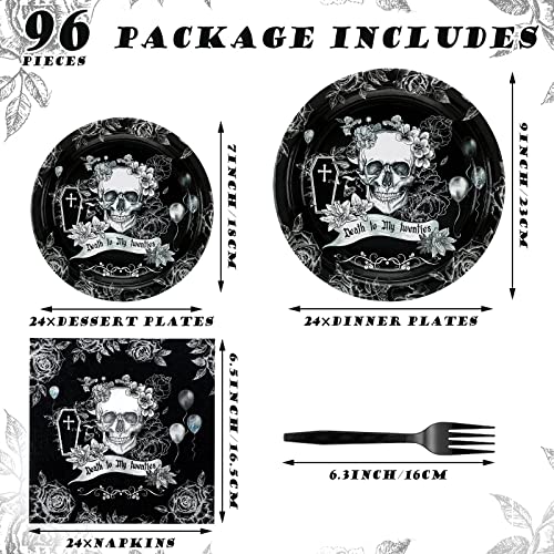 96 Pieces Death to My 20s Party Decorations Supplies Black Party Tableware Set 30th Birthday Party Dessert Plates Napkins Forks for 24 Guests My Youth Funny Thirtieth Birthday Party