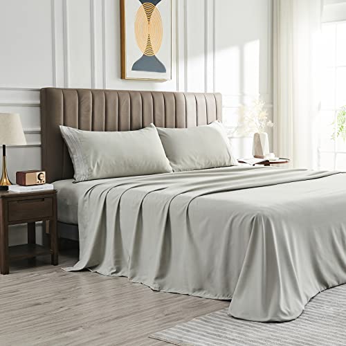 WOD FAMY Microfiber Full Size Bed Sheet Set Extra Soft Deep Pockets Luxury Hotel Light Grey Bed Sheets Breathable & Cooling Wrinkle Free 4 Piece Set Fulls Sheets