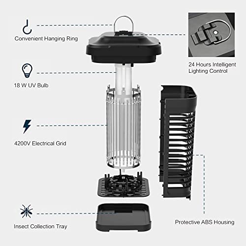 Bug Zapper with Light Sensor, Electric Insect Catcher Waterproof 4200V Mosquito Zapper Outdoor/Indoor, Mosquito Catcher for Backyard, Patio