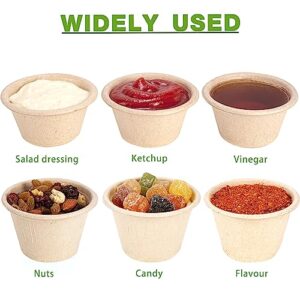 Gere Disposable Testing Cup Bowls,100 Pack, 2 oz, Natural Biodegradable Bagasse Fiber Souffle Cups, Condiment Cups, Sample Cups, Measuring Cups,