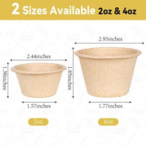 Gere Disposable Testing Cup Bowls,100 Pack, 2 oz, Natural Biodegradable Bagasse Fiber Souffle Cups, Condiment Cups, Sample Cups, Measuring Cups,