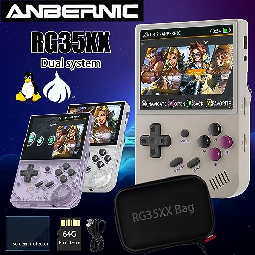 RG35XX Linux Handheld and Garlic Handheld Game Console 3.5'' IPS Screen, 35xx with a 64G Card Pre-Loaded 6900 Games, RG35X Supports HDMI and TV Output 2600mAh Battery with Bag RG35XX(RG35XX-Grey)