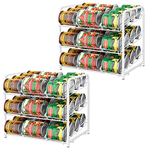 BTY Can Organizer for Pantry Stackable Can Rack Organizer 2 Pack Stacking Can Storage Dispensers 3 Tier Small Space Holds up to 36 Cans for Pantry, Kitchen, Cabinet- White