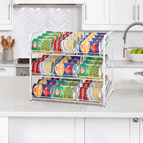 BTY Can Organizer for Pantry Stackable Can Rack Organizer 2 Pack Stacking Can Storage Dispensers 3 Tier Small Space Holds up to 36 Cans for Pantry, Kitchen, Cabinet- White