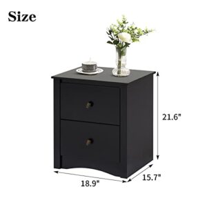 Elesuli Nightstand Sofa Side End Table with 2 Drawers Accent Table for Living Room Bedroom, Black