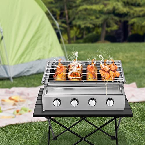 Professional Gas Grill, Stainless Steel Portable Grill, Tabletop Gas Grill, BBQ Propane Gas Grill, for Outdoor Camping