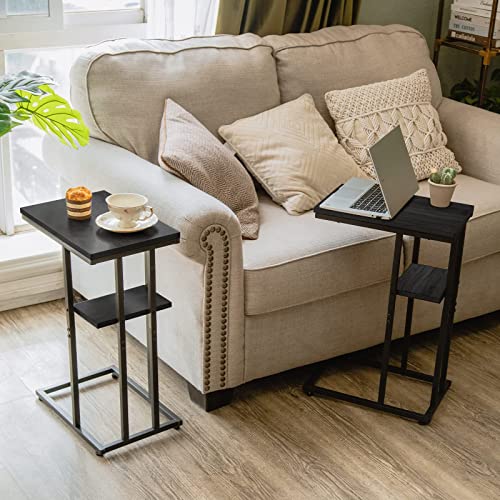 Yoobure C Shaped End Table Set of 2, Side Table for Couch and Bed, Small Side Table for Small Spaces, Living Room, Bedroom, Rustic Snack Table