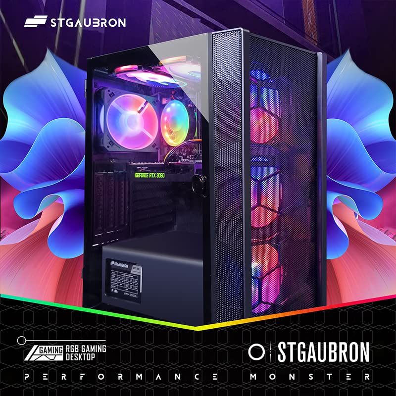 STGAubron Gaming Desktop PC,Intel Core i7 up to 3.9G,GeForce RTX 3060 12G GDDR6,32G,1TB SSD,WiFi,BT 5.0,RGB Fanx6,RGB Keybaord,RGB Mouse,Mouse Pad,RGB Bluetooth Sound Bar,RGB BT Gaming Mic,W10H64