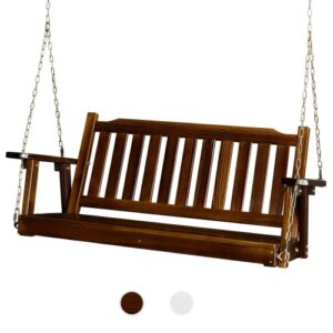 vingli heavy duty 880 lbs 4 ft patio wooden porch swing with upgraded adjustable chains, outdoor handing swing bench for garden, yard, balcony (rustic brown)