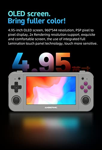 RG505 Retro Game Handheld Game Console 4.95’’ OLED Touch Screen with Android 12 System Unisoc Tiger T618 and Compatible with Google Play Store Built-in 128G TF Card