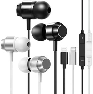 headphones for iphone, earbuds wired earphones with microphone,isolation noise [lightning connector - apple mfi certified] replacement for iphone 14 13 12 11 pro max/x xs max xr/8 7 plus - pack of 2