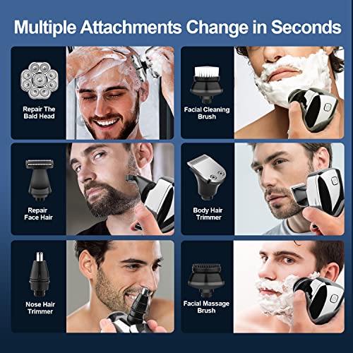 HIENA PRO Head Shavers for Bald Men, 9D 6-in-1 Bald Head Shavers for Men, Cordless Rechargeable LED Display Mens Head Razors for Bald, Ipx 7 Waterproof Wet Dry Rotary Travel Shaver, USB Charge