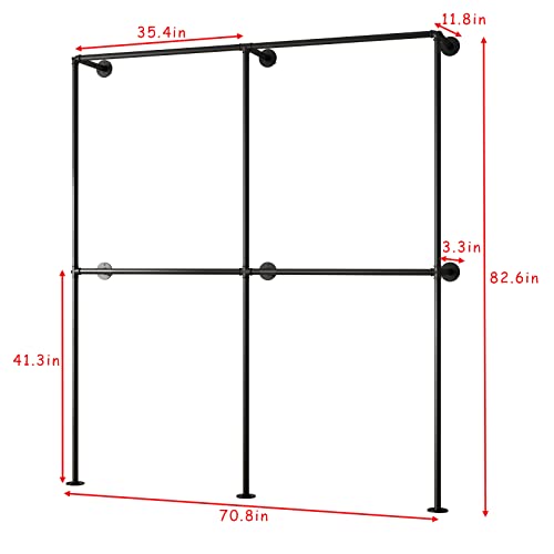 BOSURU Industrial Pipe Clothing Rack Wall Mounted,Clothes Racks with Double Hanging Rods for Closet Storage(Black)