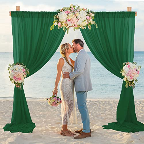 FANPROMS Dark Green Chiffon Curtains 10FTx10FT 2 Panels Chiffon Fabric Backdrop Drapes Sheer Archway Drapes for Wedding Emerald Green Tulle Backdrops for Wedding Birthday Arbor Canopy Ceiling Curtain