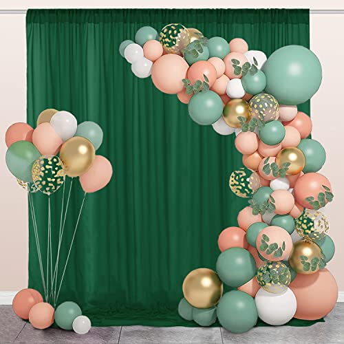 FANPROMS Dark Green Chiffon Curtains 10FTx10FT 2 Panels Chiffon Fabric Backdrop Drapes Sheer Archway Drapes for Wedding Emerald Green Tulle Backdrops for Wedding Birthday Arbor Canopy Ceiling Curtain