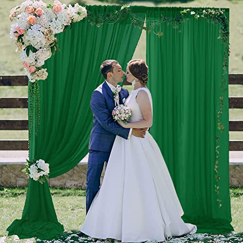 FANPROMS Dark Green Chiffon Curtains 10FTx10FT 2 Panels Chiffon Fabric Backdrop Drapes Sheer Archway Drapes for Wedding Emerald Green Tulle Backdrops for Wedding Birthday Arbor Canopy Ceiling Curtain