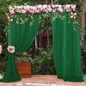 FANPROMS Dark Green Chiffon Curtains 10FTx10FT 2 Panels Chiffon Fabric Backdrop Drapes Sheer Archway Drapes for Wedding Emerald Green Tulle Backdrops for Wedding Birthday Arbor Canopy Ceiling Curtain