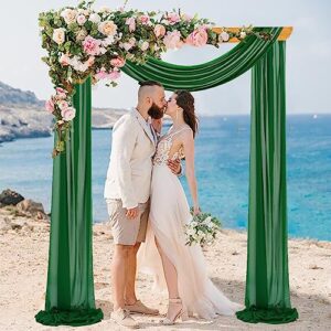 MODFUNS Arch Draping for Wedding Emerald Green Wedding Decorations 18FT 2 Panels Chiffon Drapes Archway for Wedding Elegant Tulle Back Drops for Reception Sheer Arch Curtains for Tent Ceiling Decor