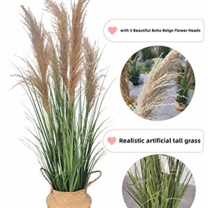 ECOFOREST 47" (4ft,1pack) Pampas Grass Potted Plants - Artificial Faux Plants Featuring Tall Grass, Fake Grass - Perfect Home Decor for Plant Room Decoration or As Floor Plants.