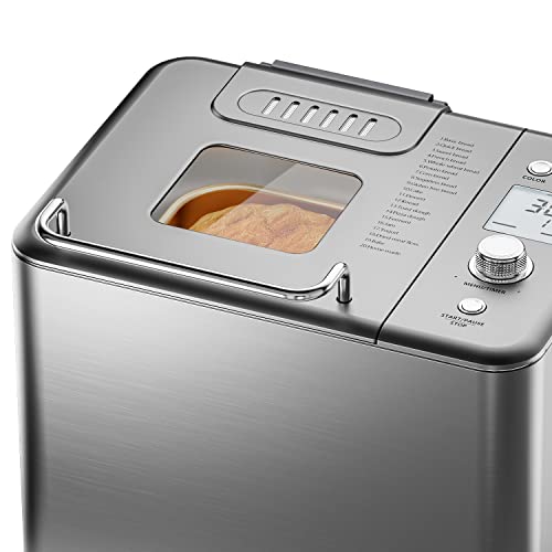 Neretva 20-in-1 2LB Bread Maker Machine with Gluten Free Pizza Sourdough Setting, Digital, Programmable, 1 Hour Keep Warm, 2 Loaf Sizes, 3 Crust Colors - Receipe Booked Included (Silver)