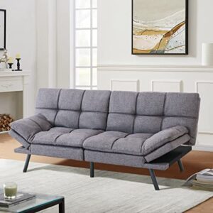 MUUEGM Futon Sofa Bed,Convertible Memory Foam Futon Couch for Small Spaces,Modern Loveseat Sleeper Sofa with Adjustable Armrests for Compact Living Room,Offices,Dorm,Studio/Grey