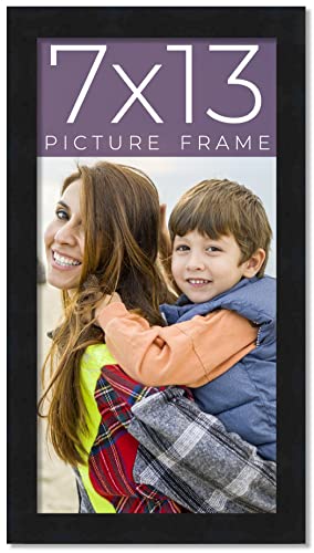 7x13 Frame Black Real Wood Picture Frame Width 0.75 Inches | Interior Frame Depth 0.5 Inches | Noir Classique Mid Century Photo Frame Complete with UV Acrylic, Foam Board Backing & Hanging Hardware