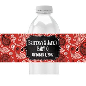 Paisley Personalized Water Bottle Labels, Birthday Party Favors, Pack of 25, Waterproof, Peel and Stick Wrappers (Red)