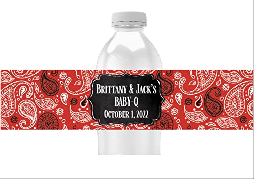 Paisley Personalized Water Bottle Labels, Birthday Party Favors, Pack of 25, Waterproof, Peel and Stick Wrappers (Red)