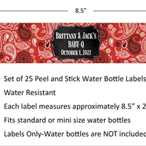 Paisley Personalized Water Bottle Labels, Birthday Party Favors, Pack of 25, Waterproof, Peel and Stick Wrappers (Red)