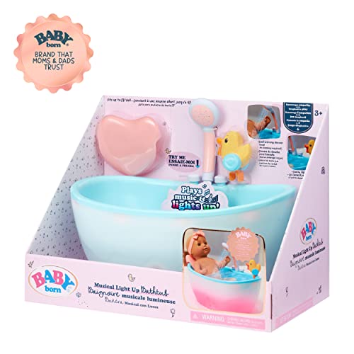 Baby Born Baby Doll Musical Light Up Bathtub with Automatic Working Shower Head - Plays Music & Sound Effects, Sturdy, Modern Design, Fits Dolls up to 17", for Kids Ages 3 and Up