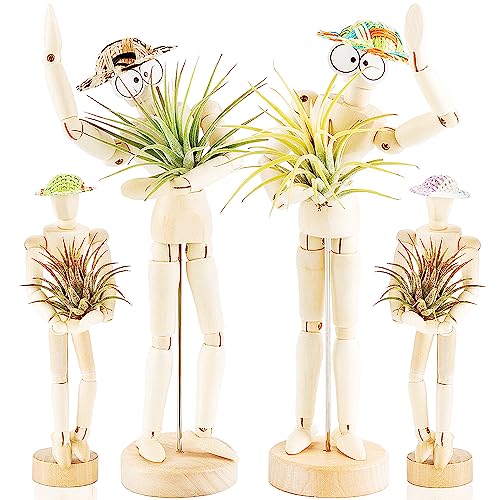 Melphoe 4 Pack Air Plant Holder Wooden Jointed Mannequin Tabletop Flexible Shape Adjustable Pose & DIY Accessories Decor Planter Tillandsia Air Fern Display Stand for Home, Office