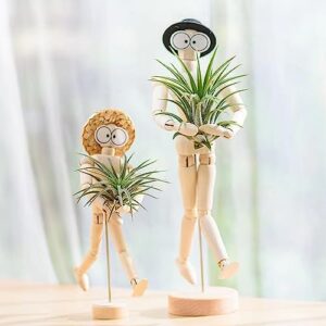 Melphoe 4 Pack Air Plant Holder Wooden Jointed Mannequin Tabletop Flexible Shape Adjustable Pose & DIY Accessories Decor Planter Tillandsia Air Fern Display Stand for Home, Office