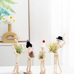 Melphoe 4 Pack Air Plant Holder Wooden Jointed Mannequin Tabletop Flexible Shape Adjustable Pose & DIY Accessories Decor Planter Tillandsia Air Fern Display Stand for Home, Office