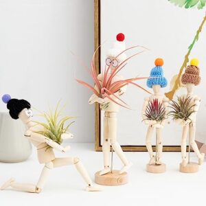 Melphoe 4 Pack Air Plant Holder Wooden Jointed Mannequin Tabletop Flexible Shape Adjustable Pose & DIY Accessories Decor Planter Tillandsia Air Fern Display Stand for Home, Office