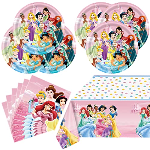 41pcs Princess Birthday Party Supplies ,20 Plates + 20 Napkin + 1Tablecloth Princess Party Decorations Supplies ， Kids Party Decoration Supplies