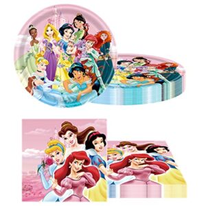 41pcs Princess Birthday Party Supplies ,20 Plates + 20 Napkin + 1Tablecloth Princess Party Decorations Supplies ， Kids Party Decoration Supplies