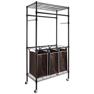 clothing rack, heavy-duty sorting hamper clothes rack laundry sorter height adjustable hanging rolling clothing rack for room hanging clothes use bathroom bedroom