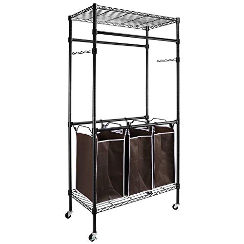 Clothing Rack, Heavy-Duty Sorting Hamper Clothes Rack Laundry Sorter Height Adjustable Hanging Rolling Clothing Rack for Room Hanging Clothes Use Bathroom Bedroom