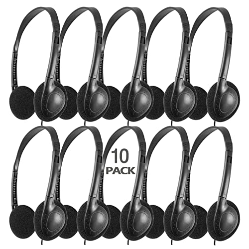 CN-Outlet 10 Packs School Headphones Bulk for Classroom Students Kids Children Toddler Boys Girls Teens and Adult (10 Black)