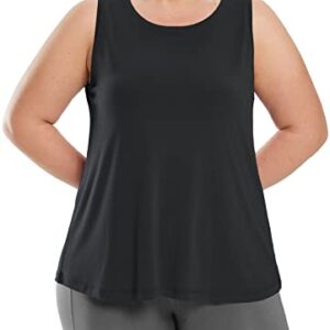 BALEAF Women's Plus Size Workout Tank Tops Loose Fit Sleeveless Athetic Running Exercise Shirts Black XL